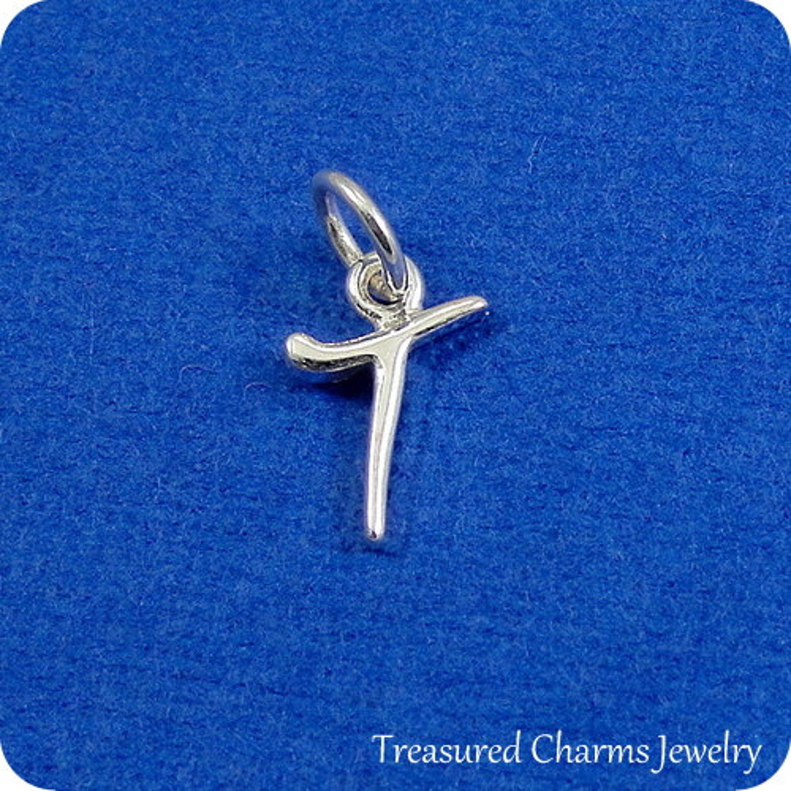 Script Letter T Initial Charm Sterling Silver Cursive Letter - Etsy