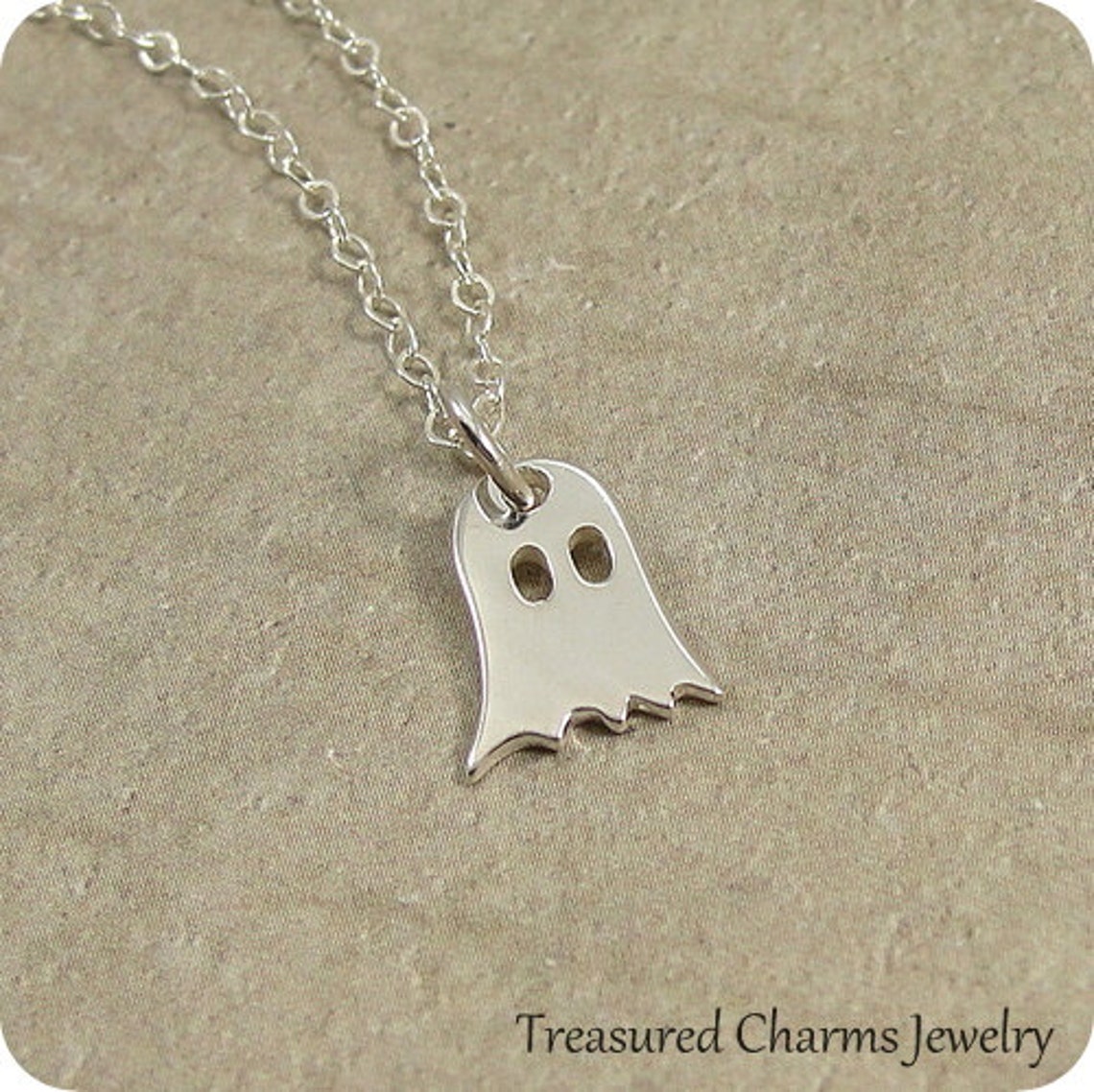 Ghost Necklace Sterling Silver Ghost Charm on a Silver Cable - Etsy