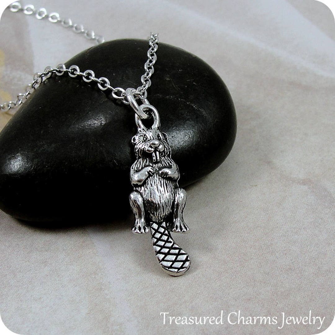 Beaver Necklace Silver Plated Beaver Charm on a Silver Cable - Etsy