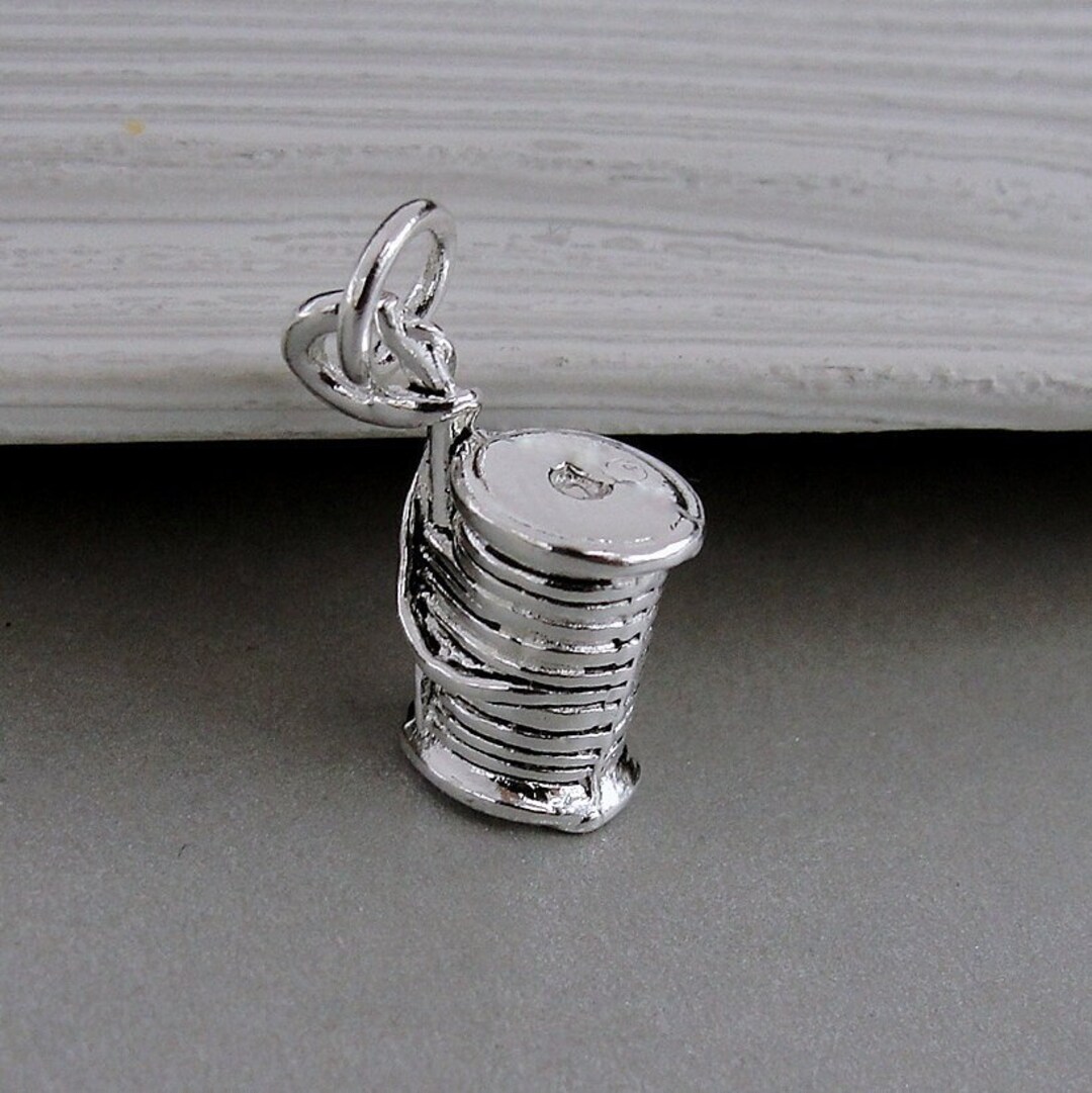Sewing Charm, Silver Spool of Thread Charm for Necklace or Bracelet ...