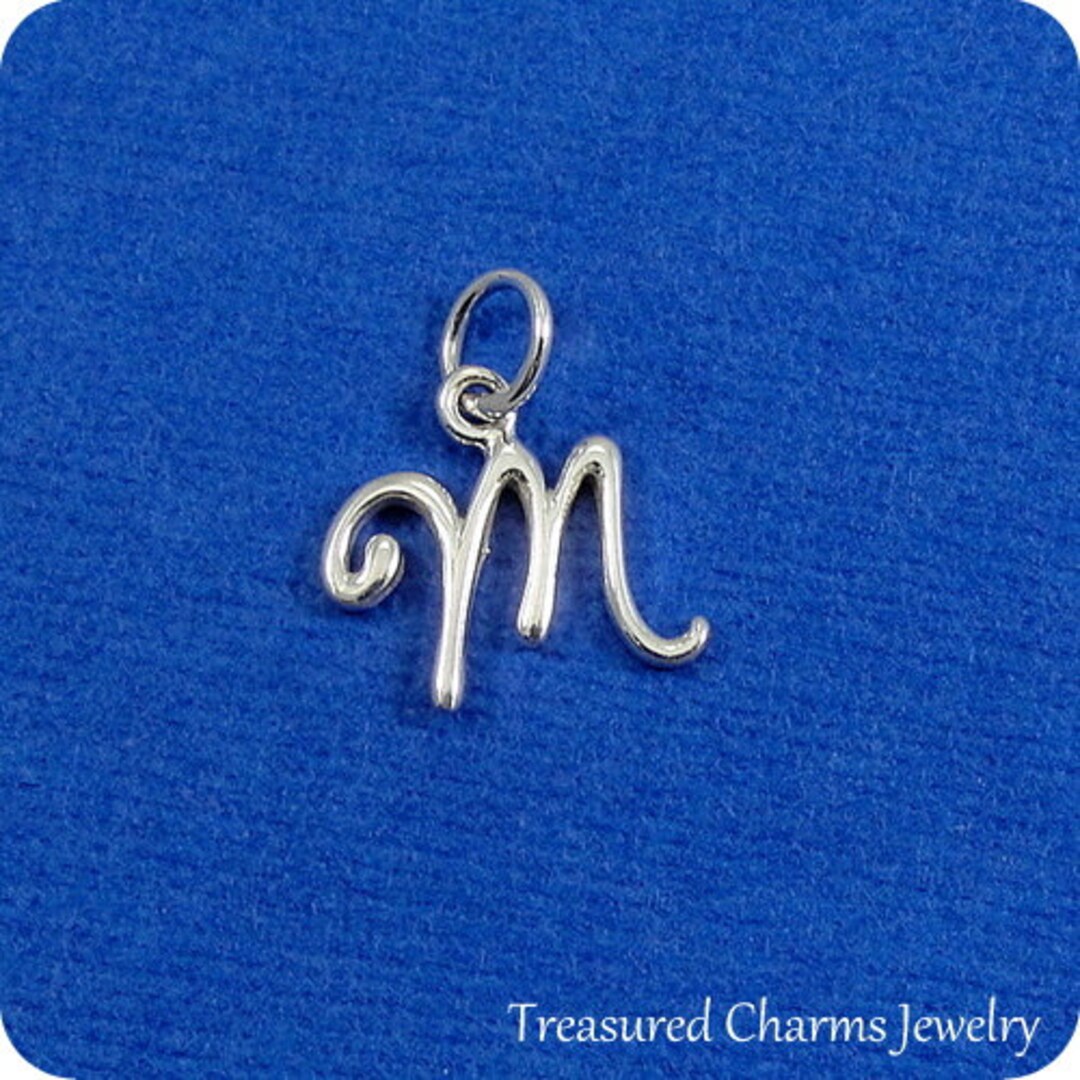 Script Letter M Initial Charm Sterling Silver Cursive Letter - Etsy