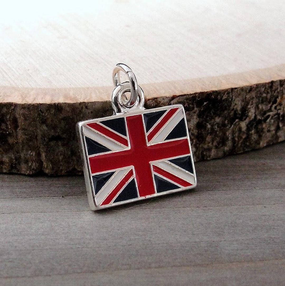 British Flag Charm, Silver and Enamel Union Jack Charm for Necklace or ...