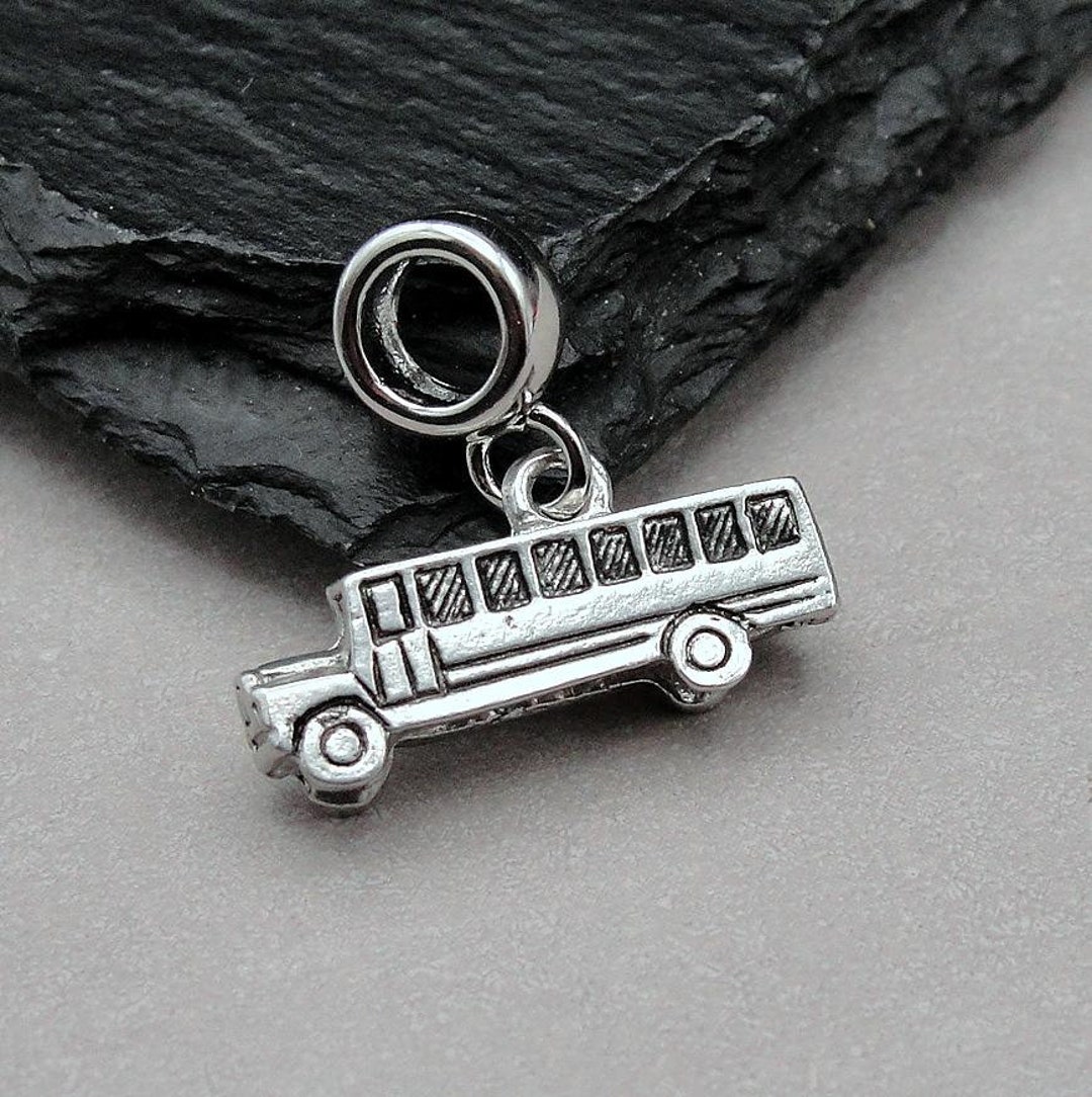 School Bus European Charm, Silver School Bus Dangle Charm, 3D School ...