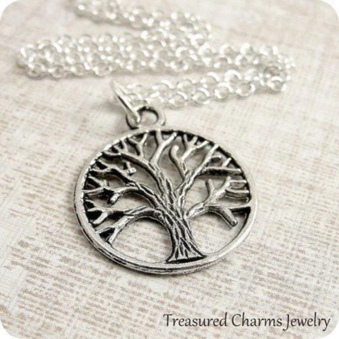 Tree of Life Necklace, Silver Plated Tree of Life Charm on a Silver ...