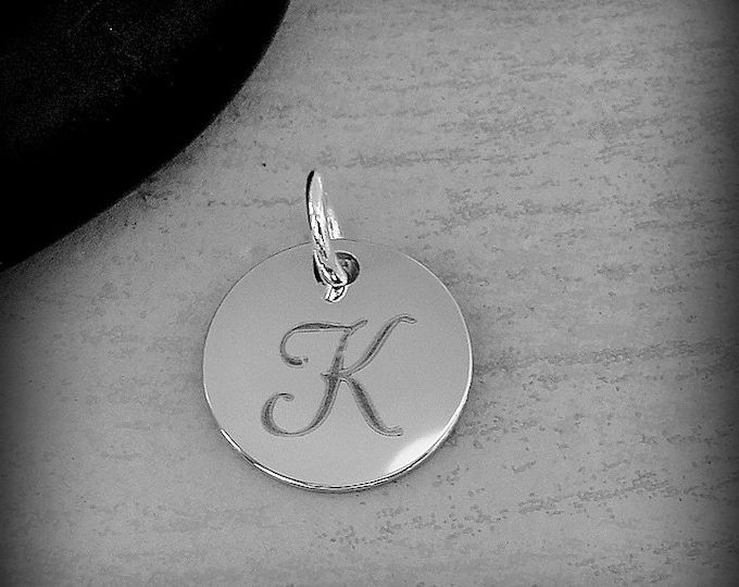 Stainless Steel Letter K Charm, Silver Engraved Letter K Round Disc ...