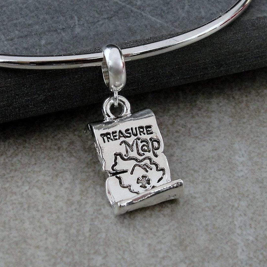 Treasure Map European Charm, Silver Treasure Map Dangle Charm, Buried ...