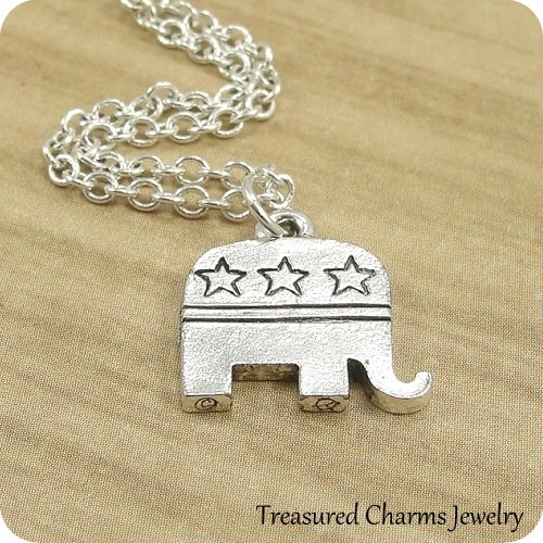 Republican Elephant Necklace Silver Republican Elelphant - Etsy
