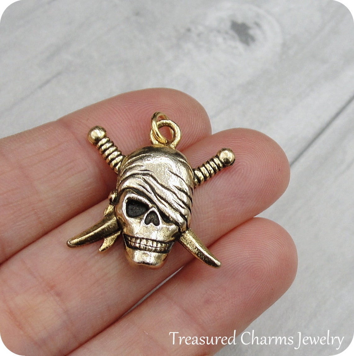 Pirate Skull Charm Gold Pirate With Swords Charm Necklace - Etsy