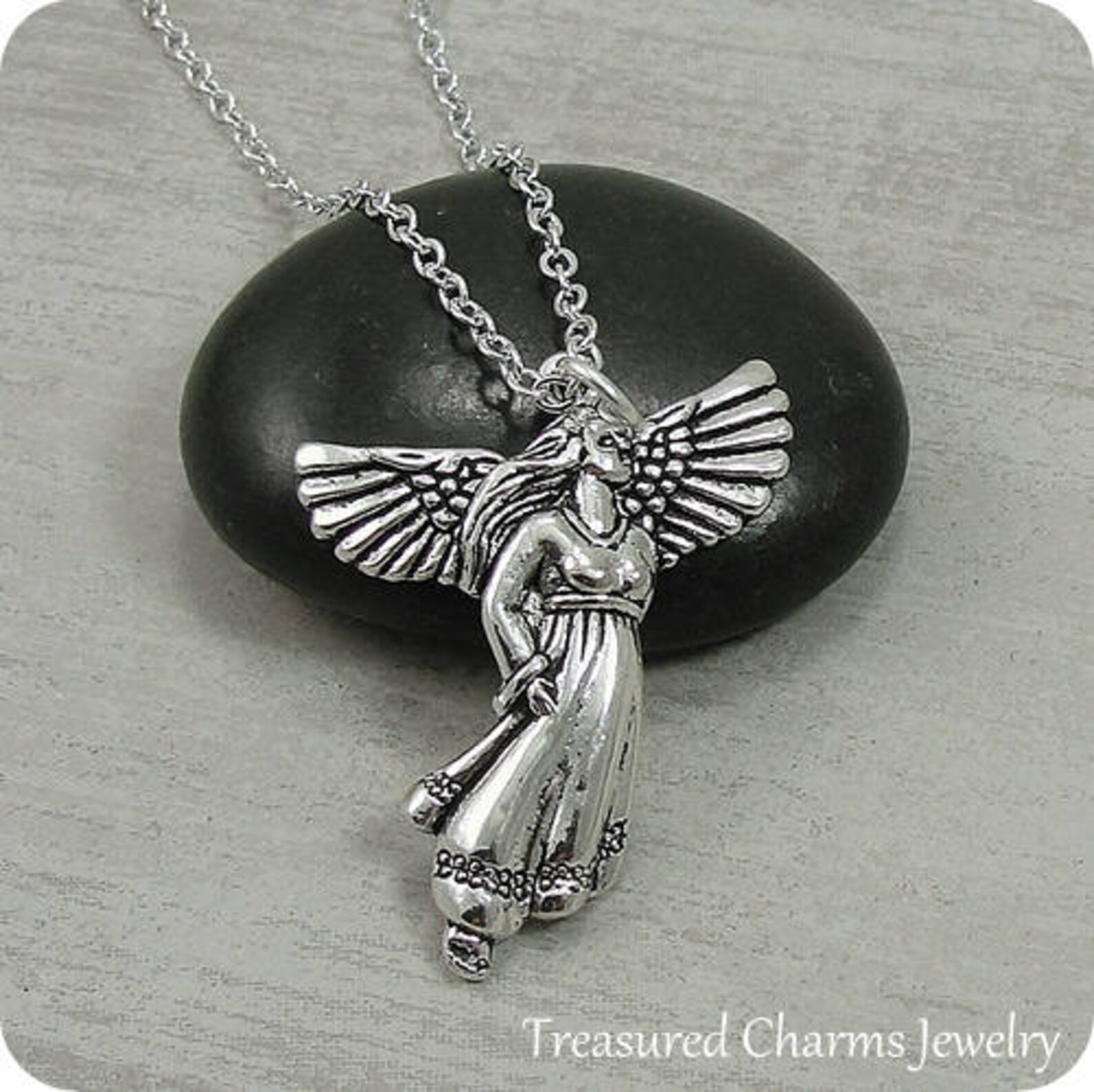 Guardian Angel Necklace Silver Angel Charm on a Silver Cable | Etsy