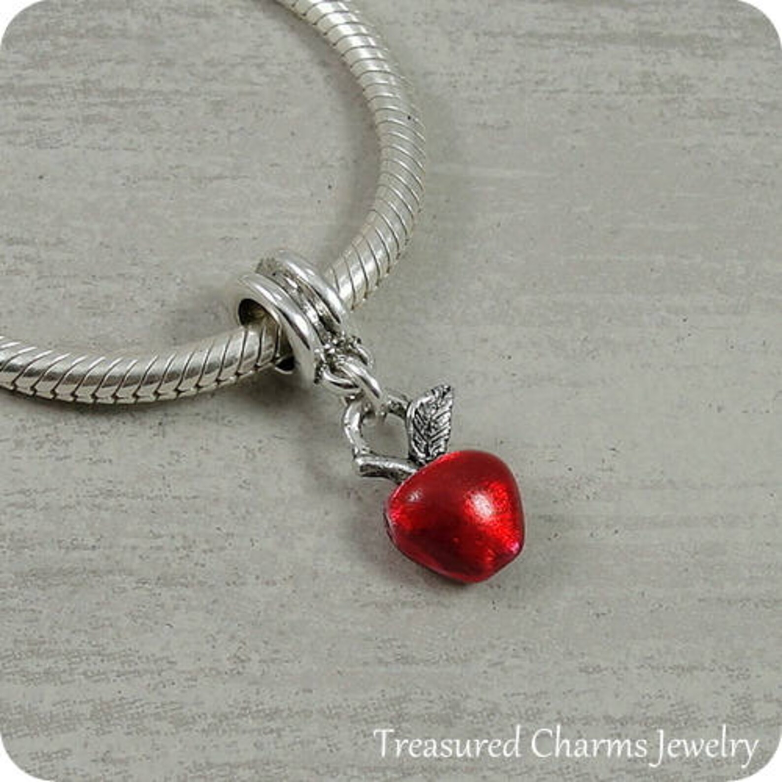 Red Apple European Dangle Bead Charm Silver and Red Apple | Etsy