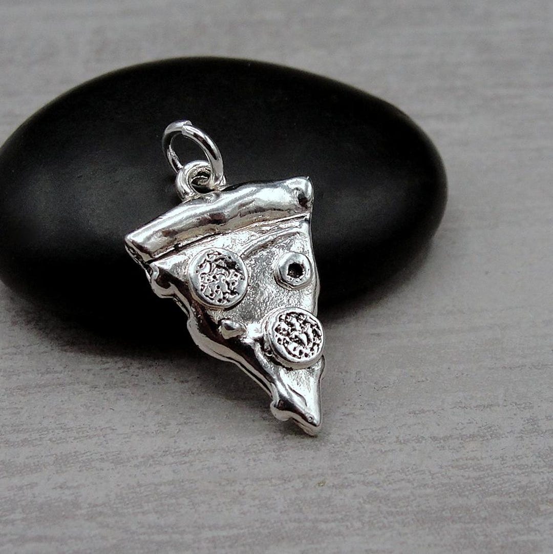 Silver Pizza Charm, Pepperoni Pizza Charm, Pepperoni Pizza Pendant ...