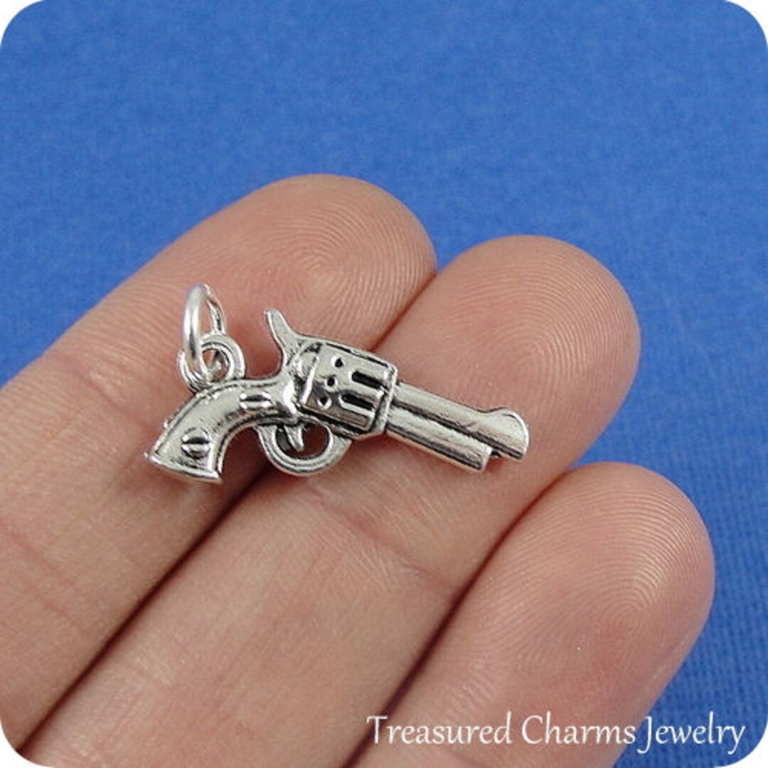 Pistol Charm - Silver Plated Pistol Revolver Charm for Necklace or ...