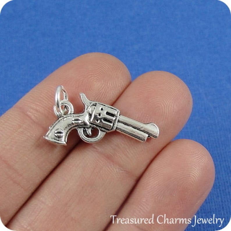 Pistol Charm Silver Plated Pistol Revolver Charm for | Etsy