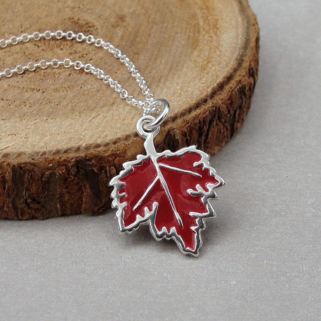 Red Maple Leaf Necklace, Sterling Silver Maple Leaf Charm on a Silver ...