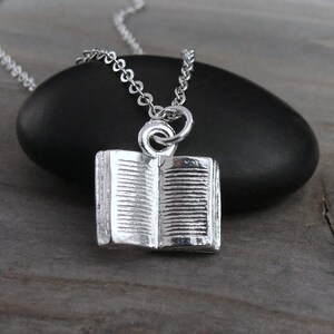 Open Book Necklace, Silver Plated 3D Book Charm Necklace, Author ...