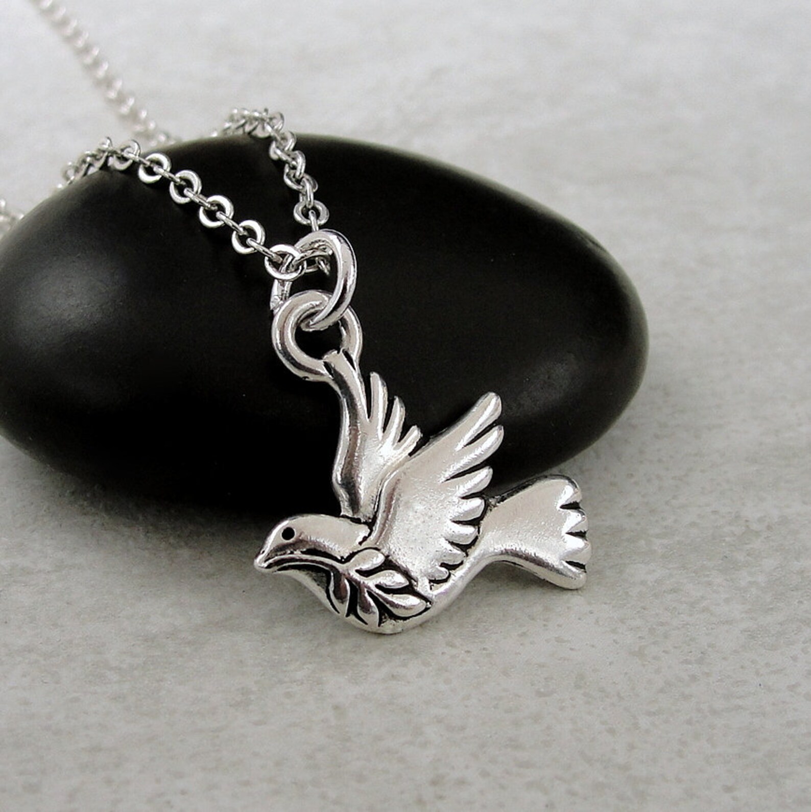 Peace Dove Necklace Silver Peace Dove Charm Dove With Olive - Etsy