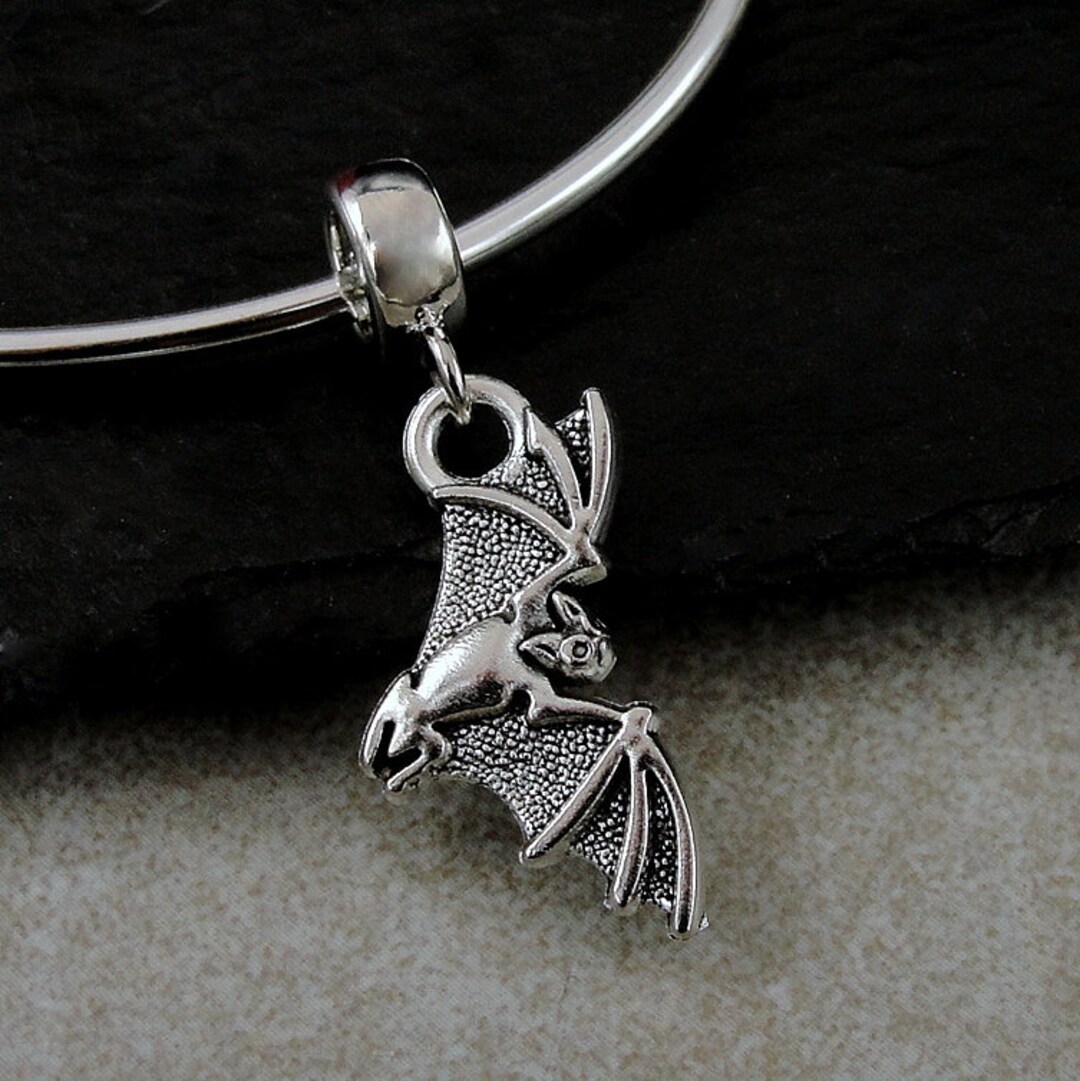Spooky Bat European Charm, Silver Vampire Bat Dangle Charm, Halloween ...