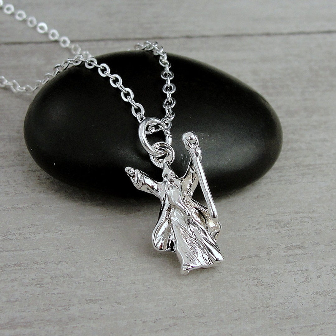 Wizard Necklace, Silver Plated Wizard Charm Necklace, Warlock Necklace ...