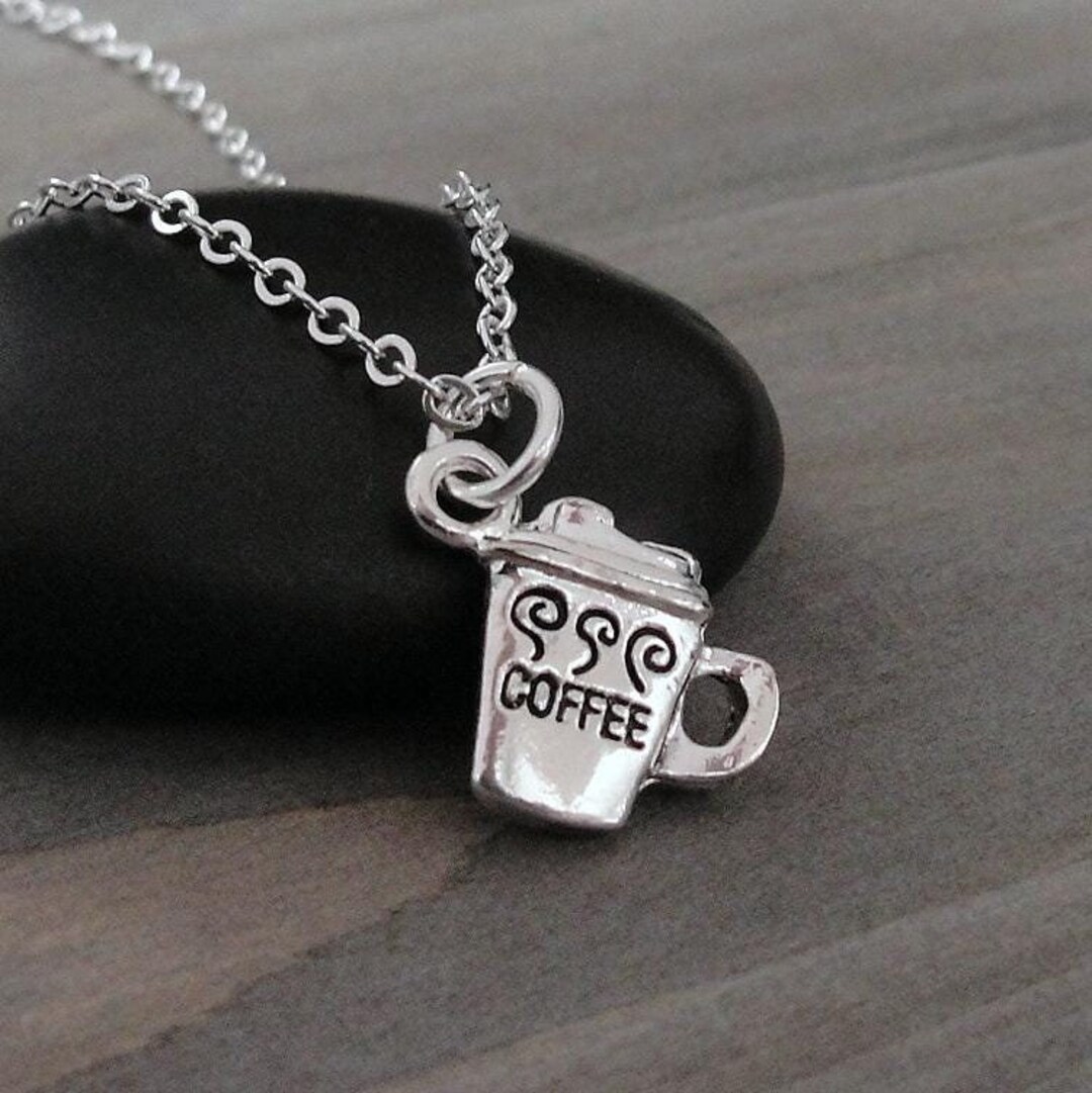 Coffee Cup Necklace, Silver Plated Coffee Mug Charm Necklace, Coffee ...