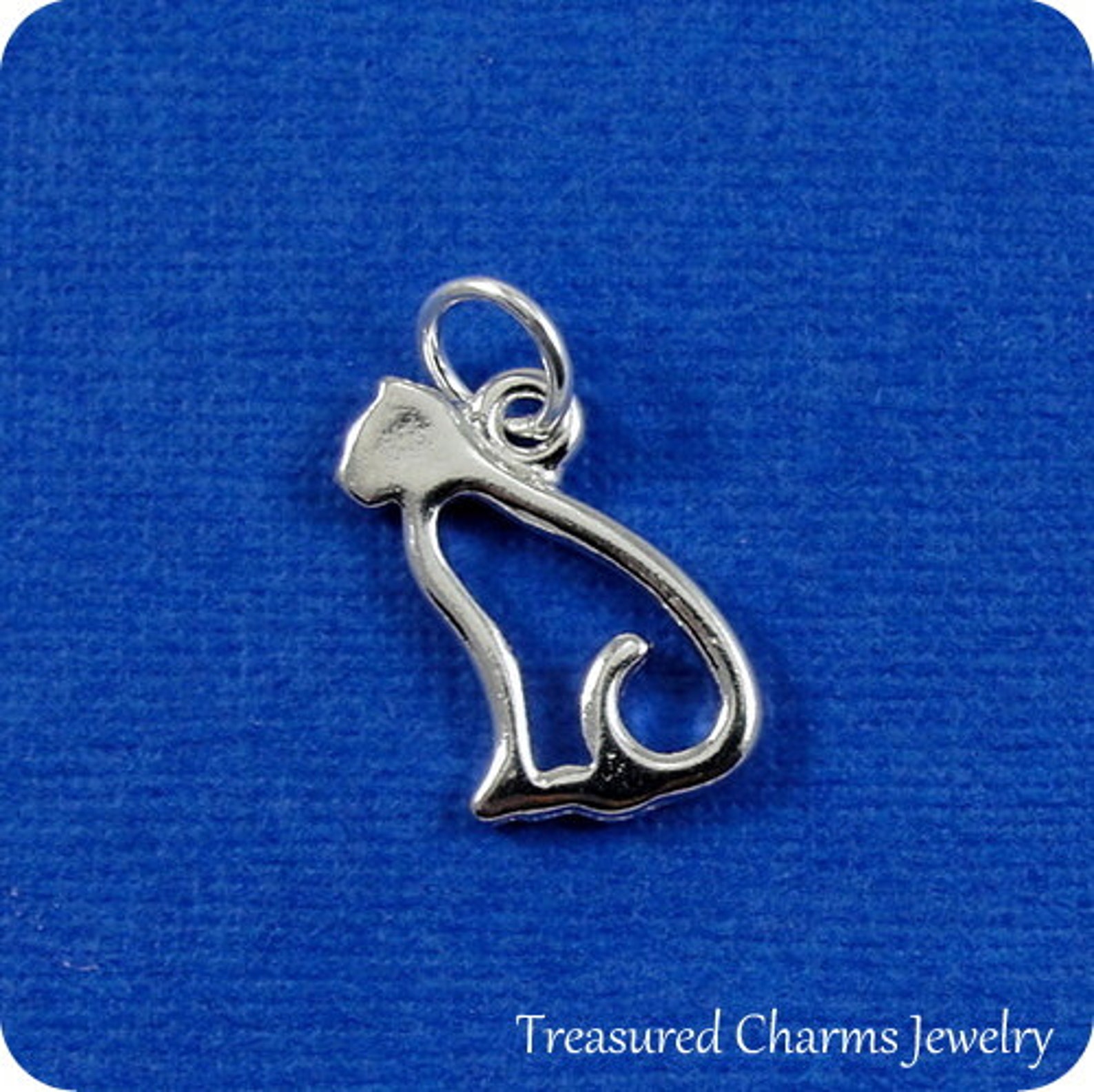 Cat Silhouette Charm - Silver Cat Outline Charm for Necklace or ...