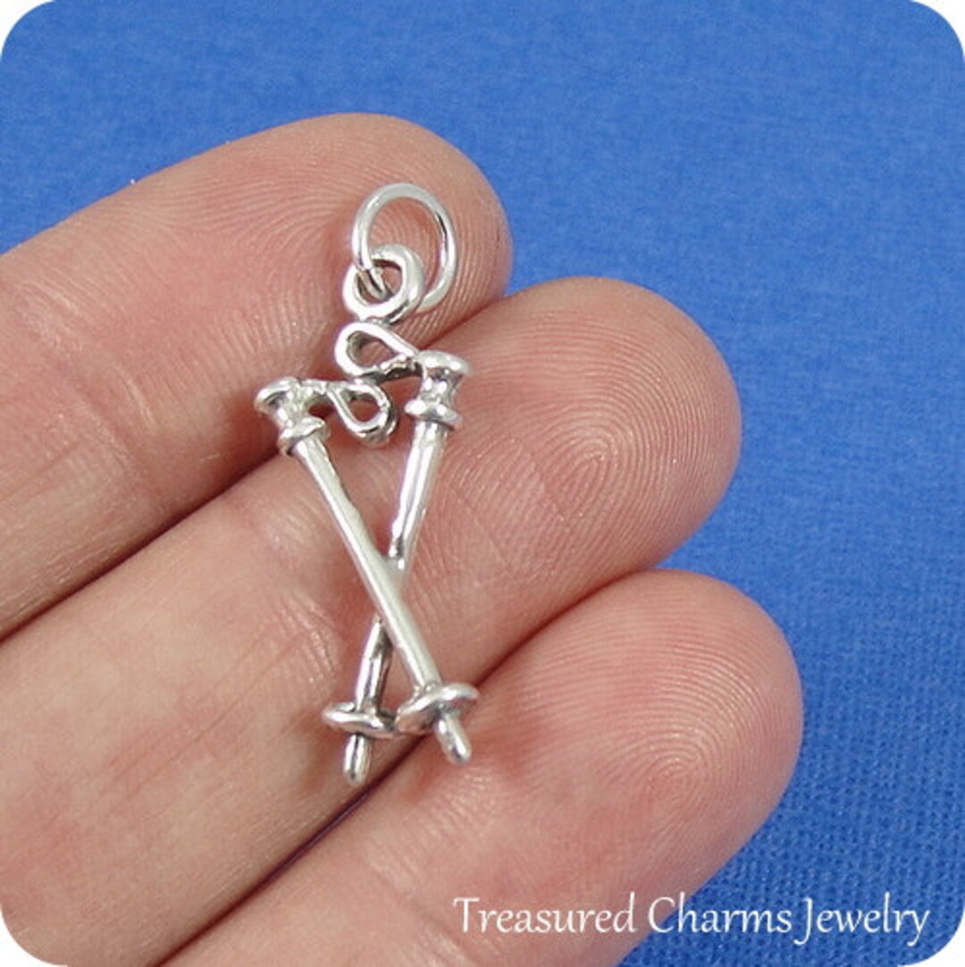 Ski Poles Charm - Sterling Silver Ski Poles Charm for Necklace or ...