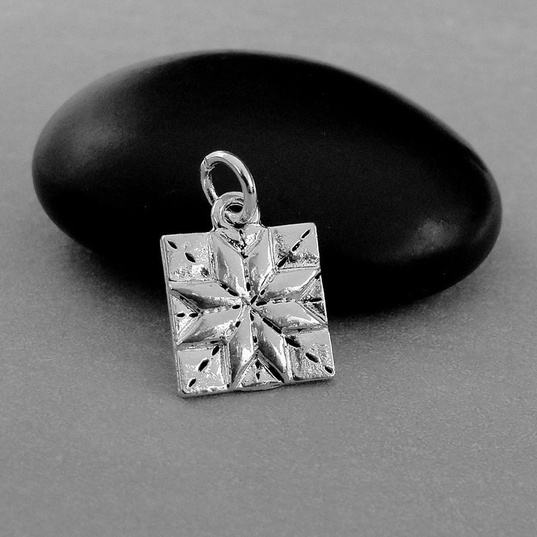 Quilt Block Charm, Silver Quilt Square Charm for Necklace or Bracelet ...
