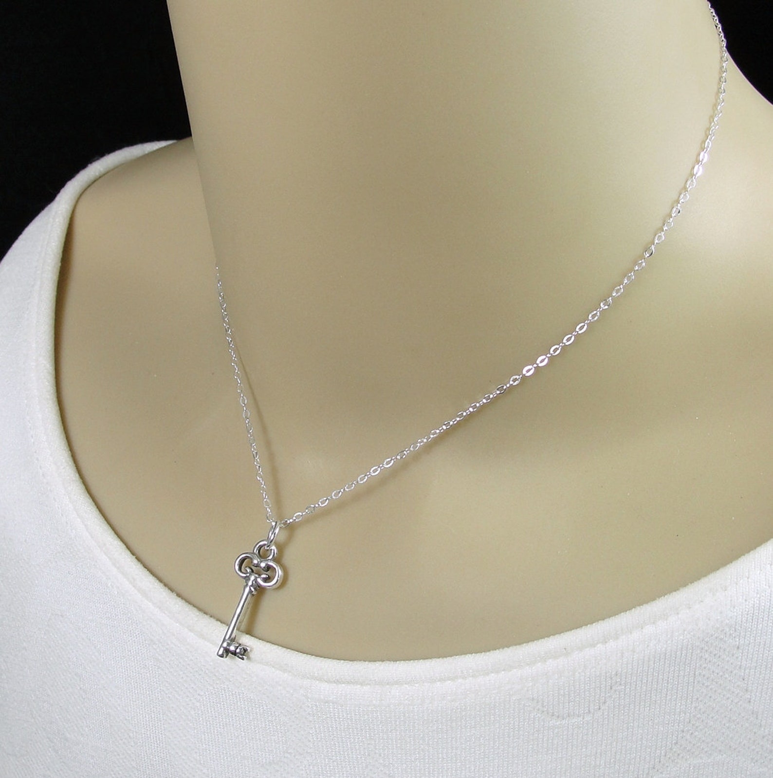 Sterling Silver Skeleton Key Necklace, Miniature Key Necklace, Skeleton ...