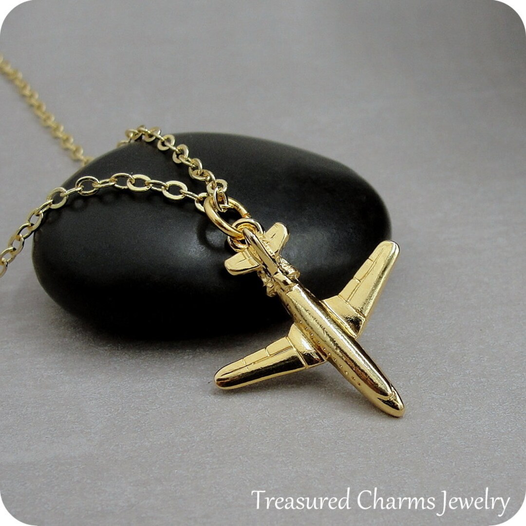 Gold Airplane Necklace, Airplane Charm Necklace, Travel Necklace, Pilot ...