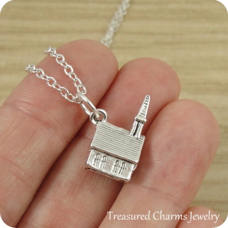 Church Necklace Silver Plated Wedding Chapel Church Charm on | Etsy