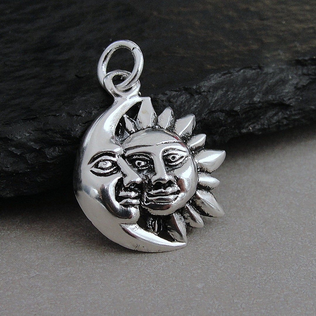 Sun and Moon Charm, Sterling Silver Crescent Moon Charm, Half Moon Half ...