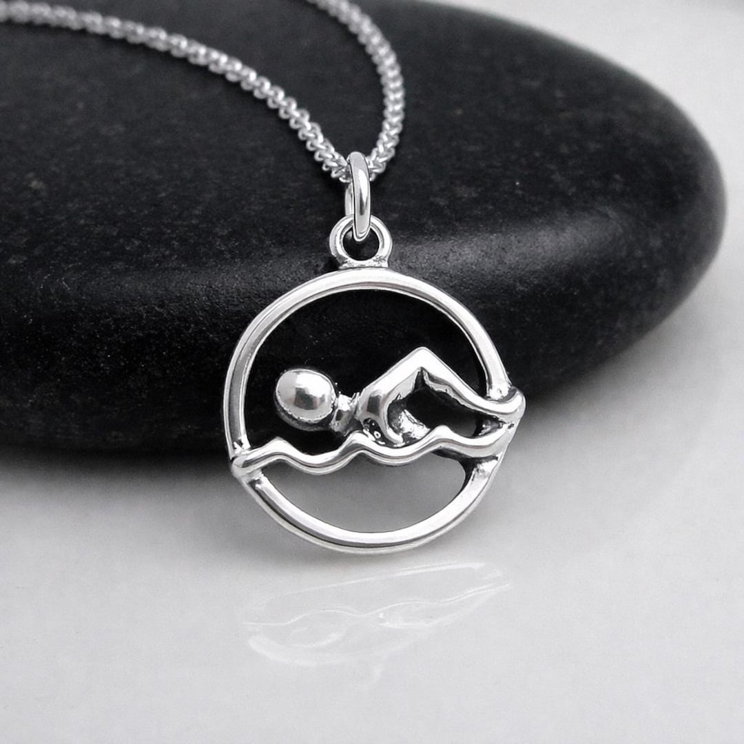 Swimmer Necklace, 925 Sterling Silver Swimming Charm, Swim Pendant ...