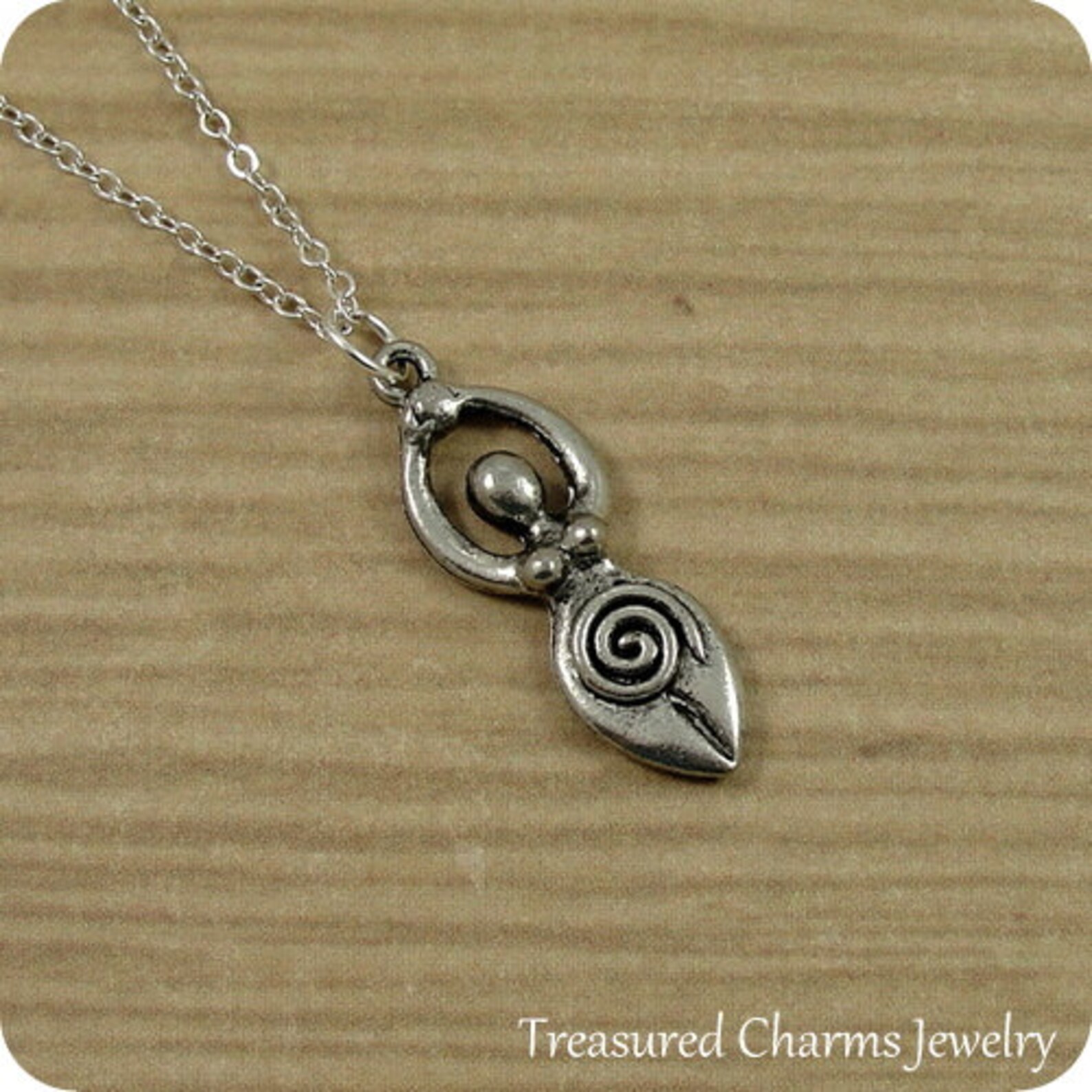 Fertility Symbol Necklace, Silver Fertility Goddess Symbol Charm on a ...