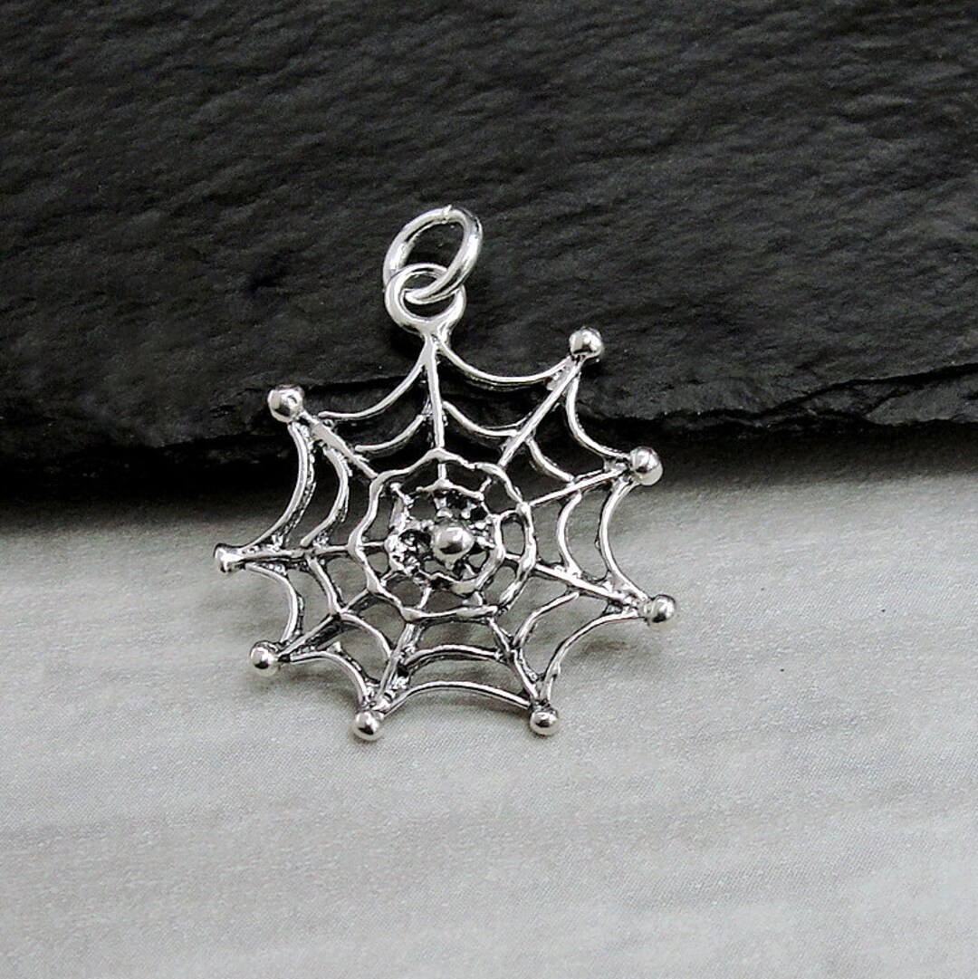 925 Sterling Silver Spider Web Charm, Spiderweb Charm, Halloween Charm ...