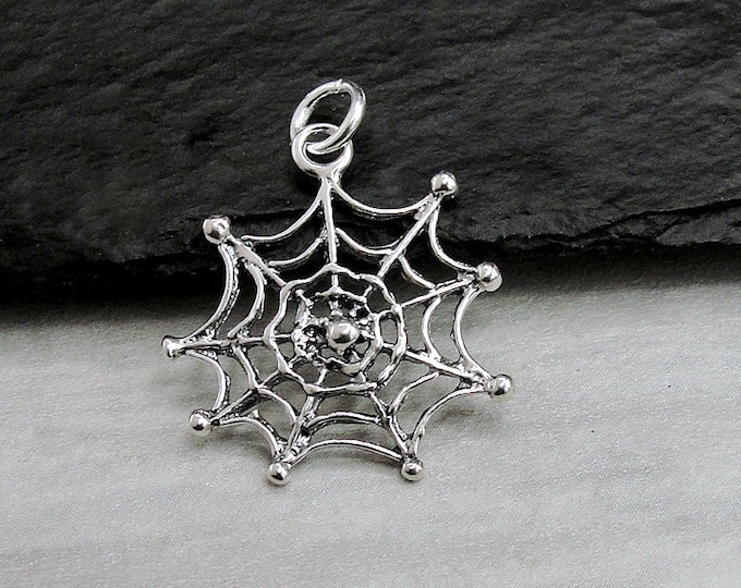 925 Sterling Silver Spider Web Charm, Spiderweb Charm, Halloween Charm ...