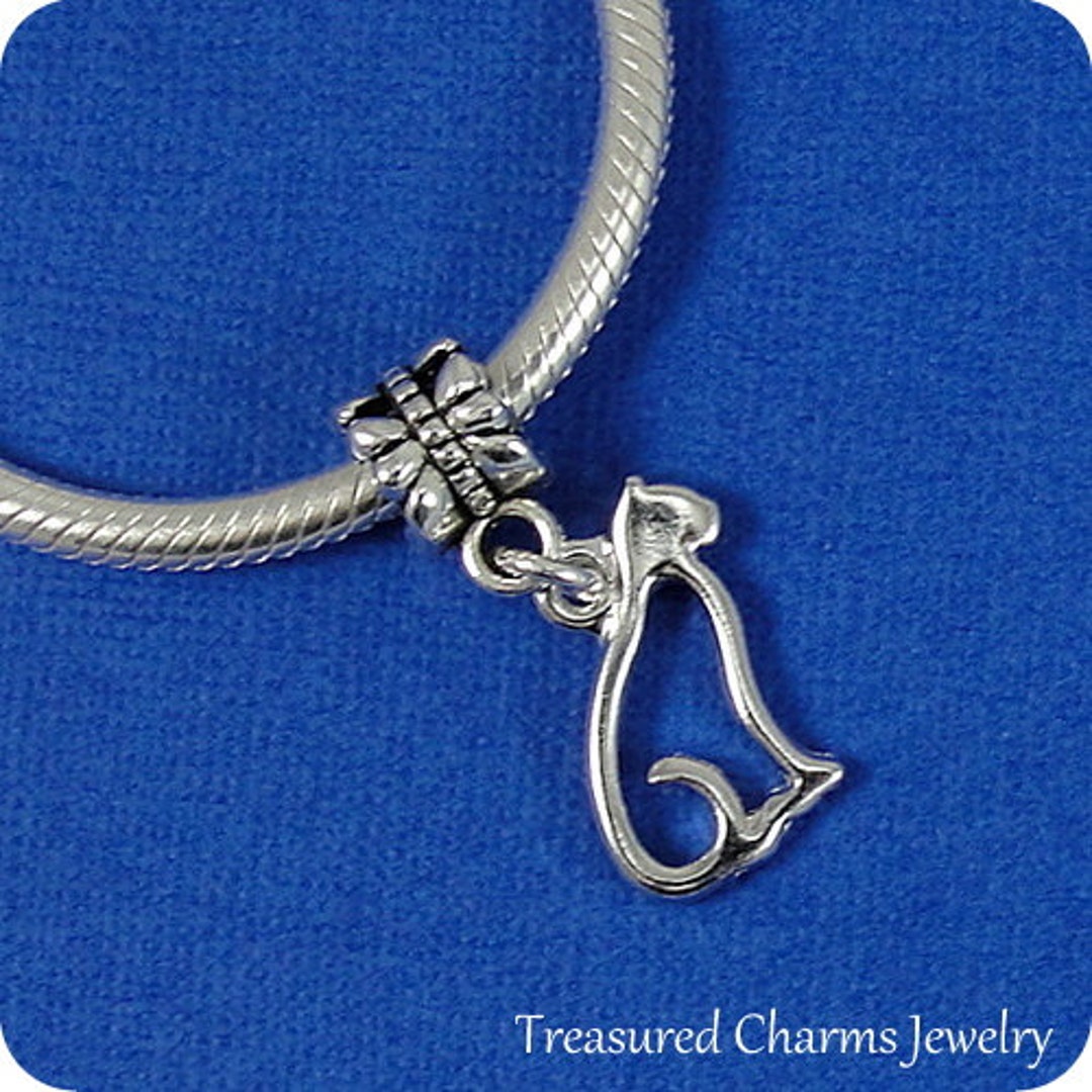 Cat Silhouette European Dangle Bead Charm - Silver Cat Outline Charm ...