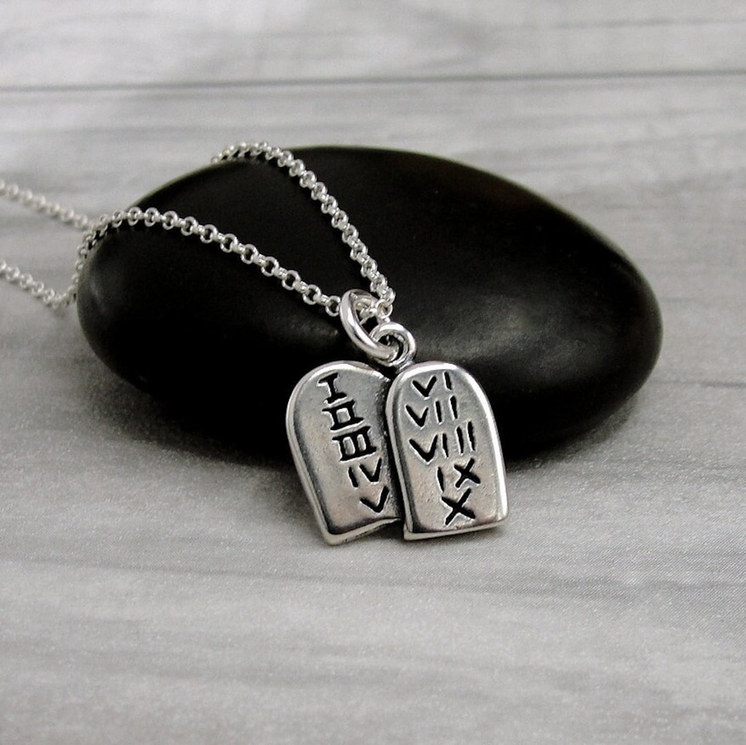 925 Sterling Silver Ten Commandments Necklace, 10 Commandments Charm ...
