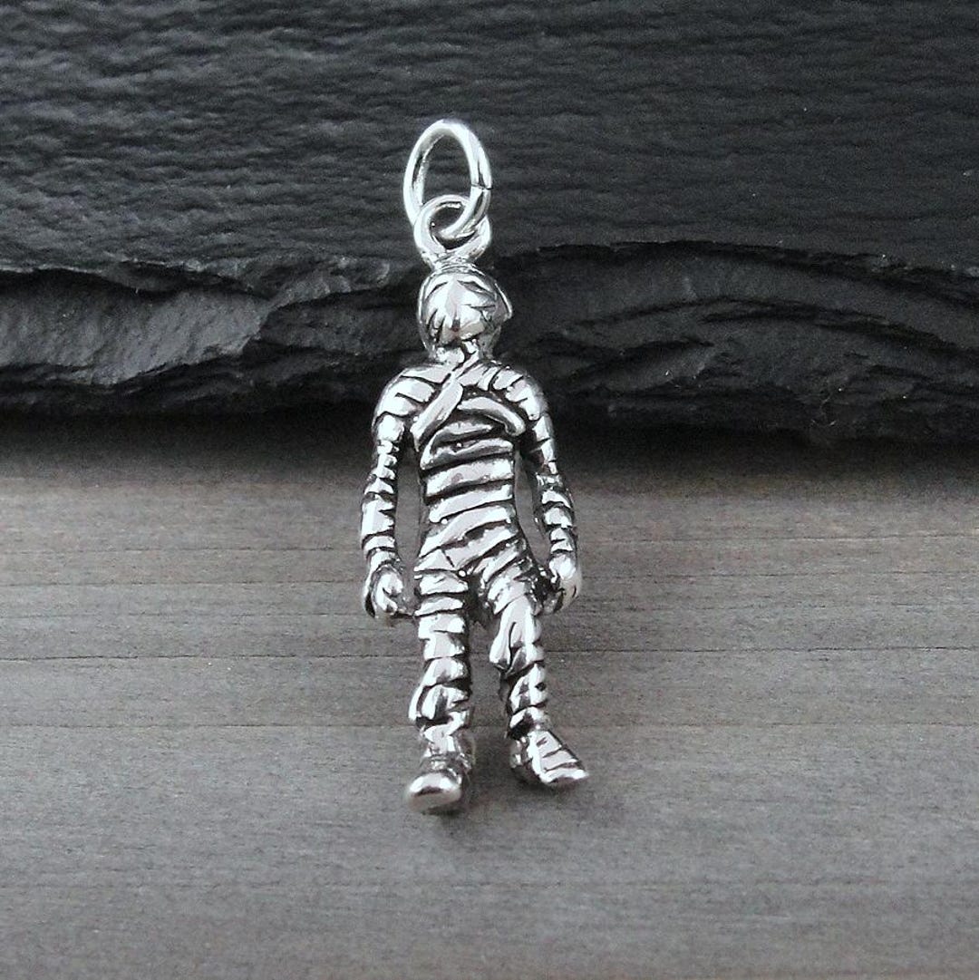 Sterling Silver Mummy Charm, Halloween 3D Mummy Pendant, Egyptian Charm ...