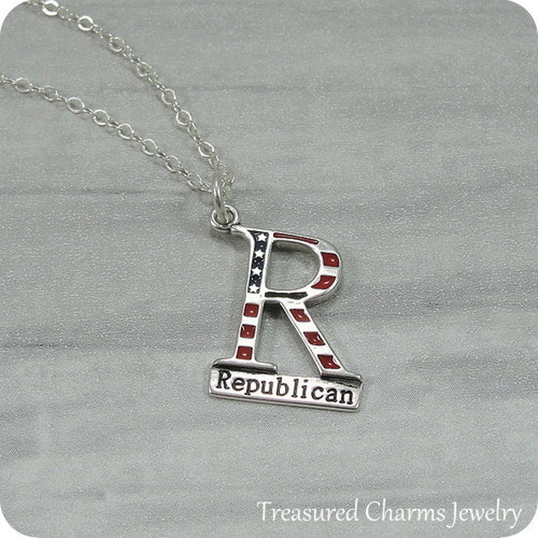 Republican Necklace, Sterling Silver Republican Charm on a Silver Cable ...
