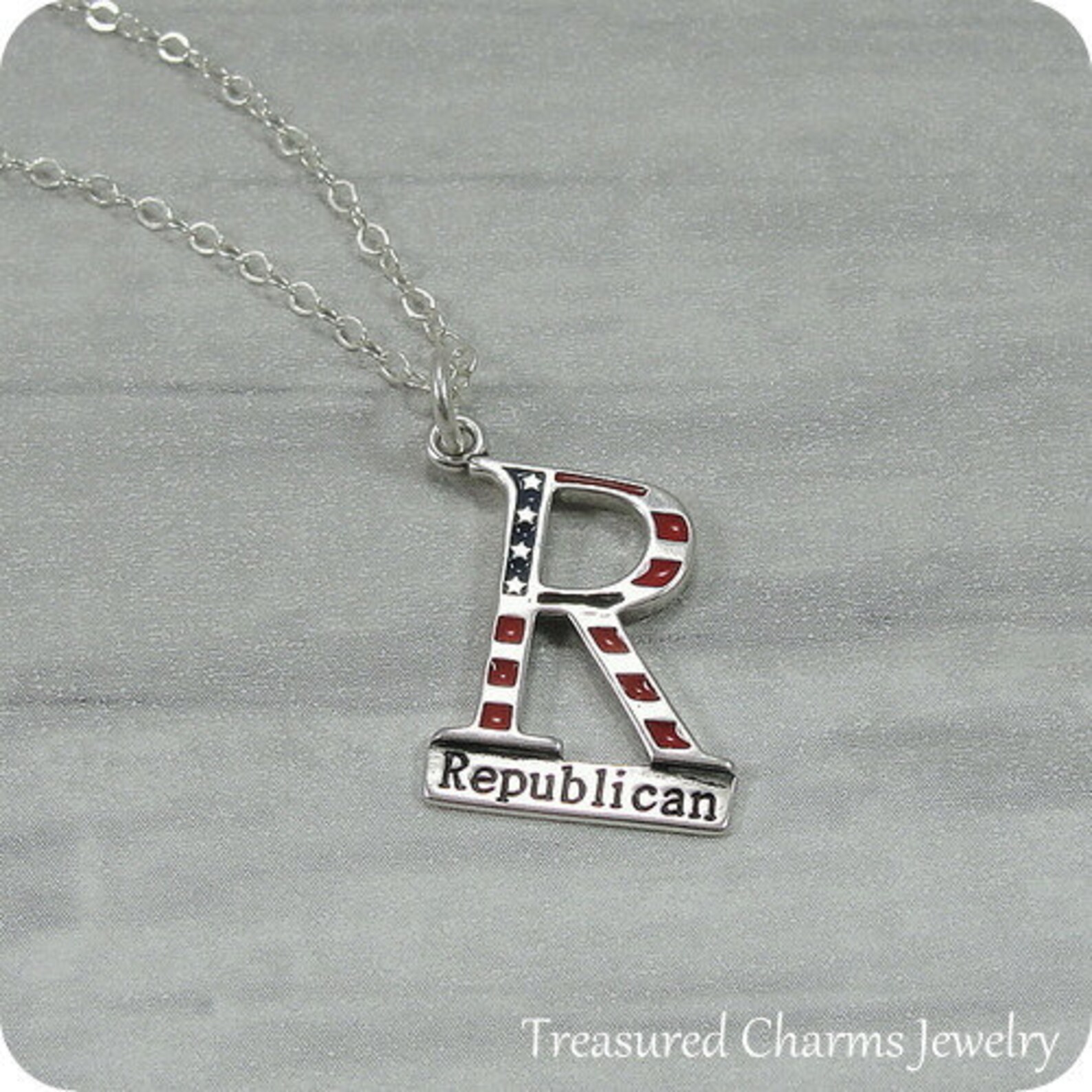 Republican Necklace Sterling Silver Republican Charm on a - Etsy