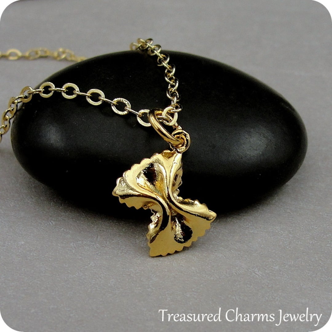 Miniature Farfalle Bowtie Pasta Necklace, Gold Bowtie Pasta Charm ...