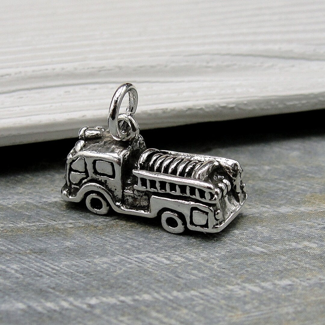 925 Sterling Silver 3D Fire Engine Charm, 3D Fire Truck Charm ...
