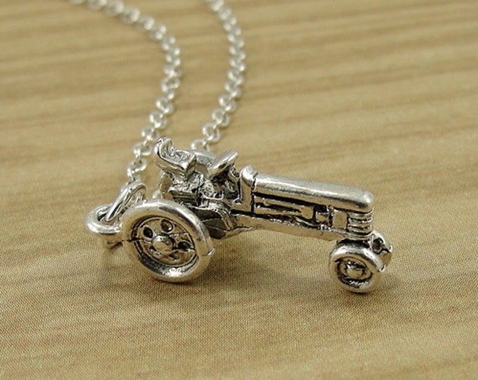 Tractor Necklace, Silver Farm Tractor Charm on a Silver Cable Chain - Etsy