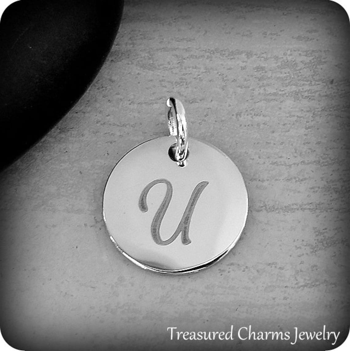 Stainless Steel Letter U Charm Silver Engraved Letter U Round - Etsy