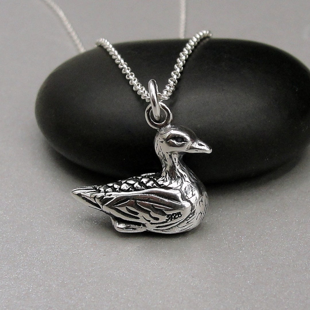 Duck Necklace, Sterling Silver Duck Charm on a Silver Cable Chain, 3D ...