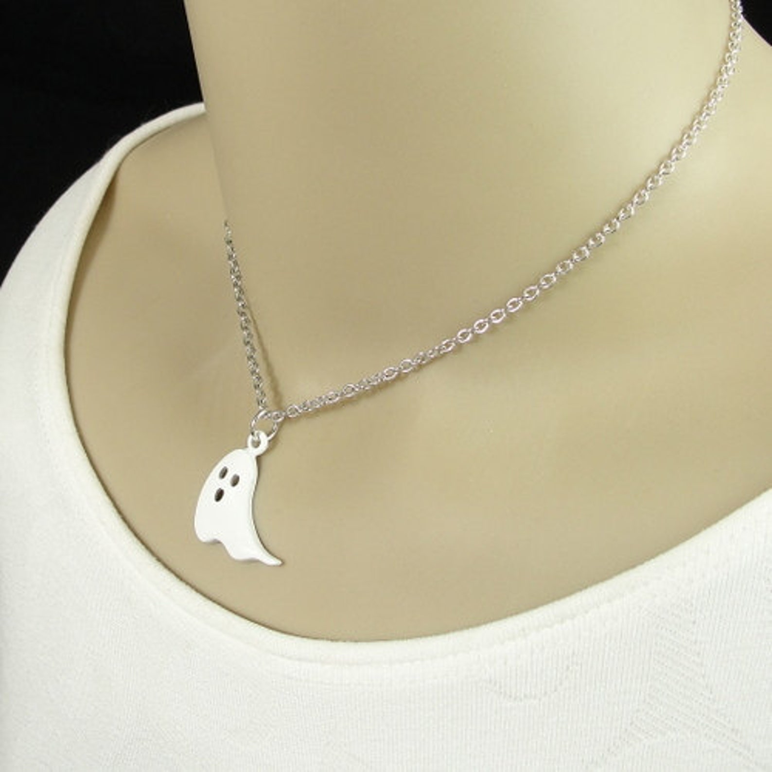 Spooky Ghost Necklace Silver Ghost Charm on a Silver Cable - Etsy