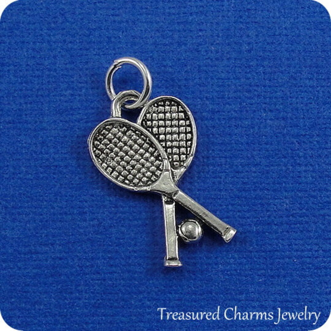 Tennis Rackets Charm - Silver Plated Tennis Rackets Charm for Necklace ...