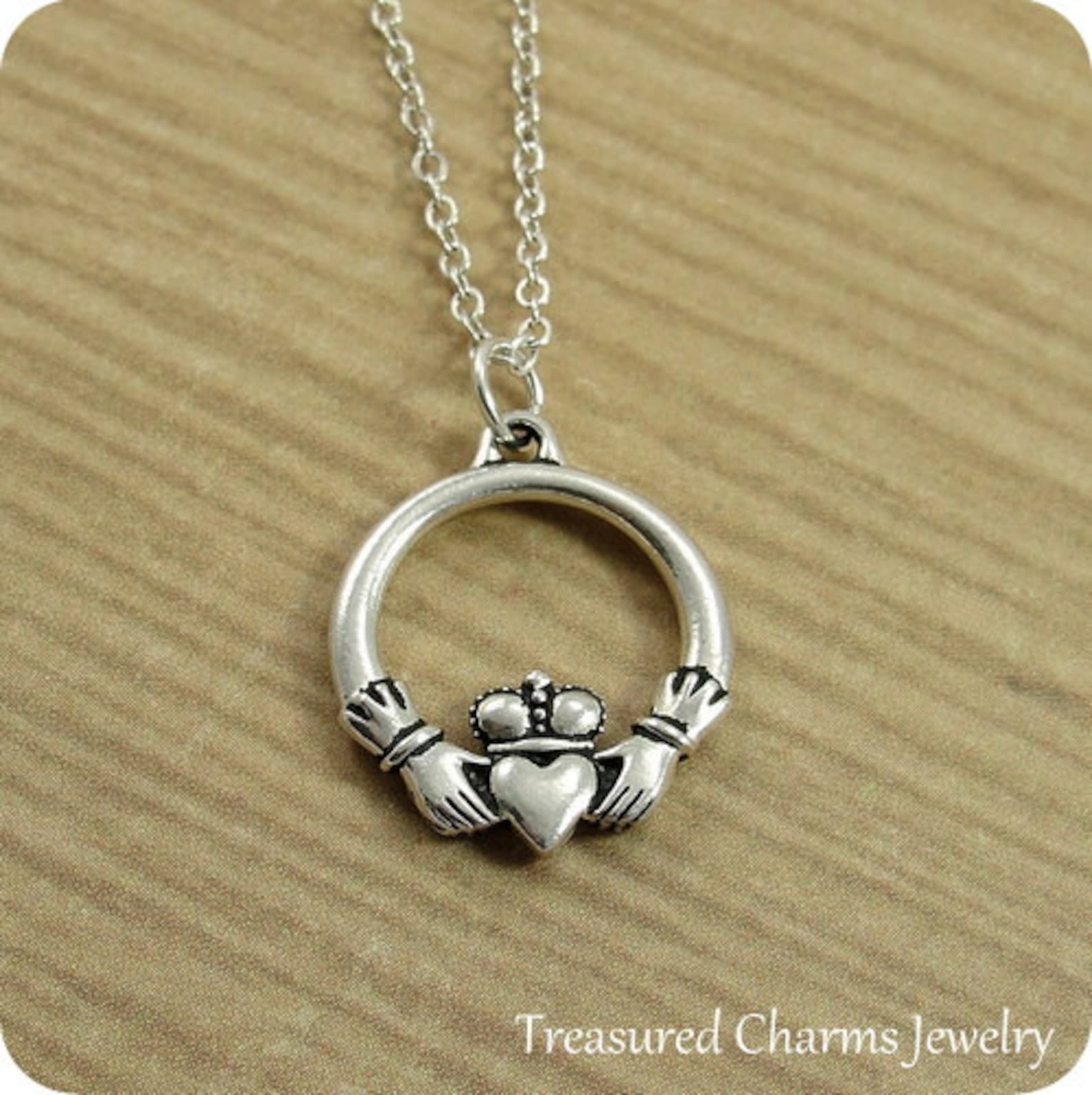 Irish Claddagh Necklace Silver Claddagh Charm on a Silver - Etsy