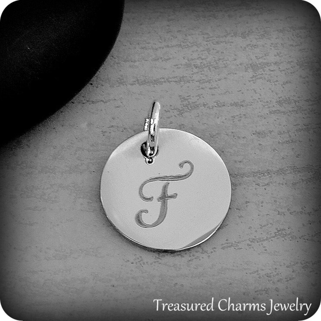 Stainless Steel Letter F Charm, Silver Engraved Letter F Round Disc ...