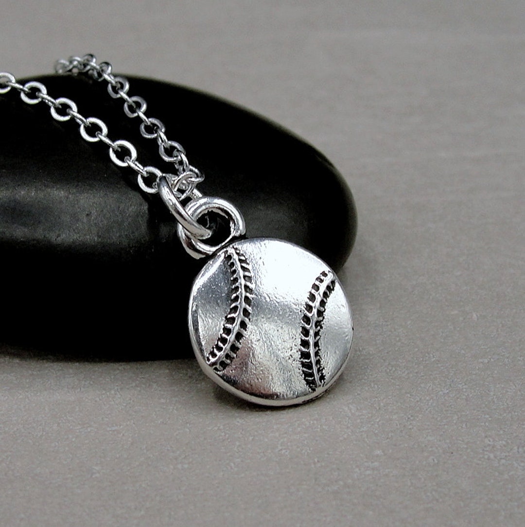 Silver Baseball Necklace, Softball Necklace, Baseball Charm, Softball ...