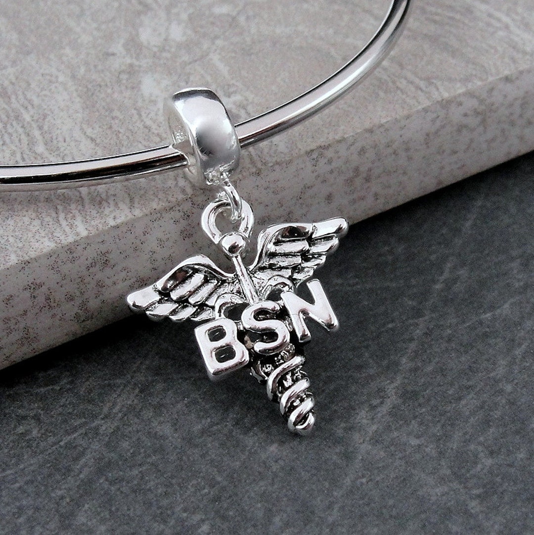 Silver BSN Caduceus Dangle Charm, BSN Nurse Symbol Charm, Bachelor of ...